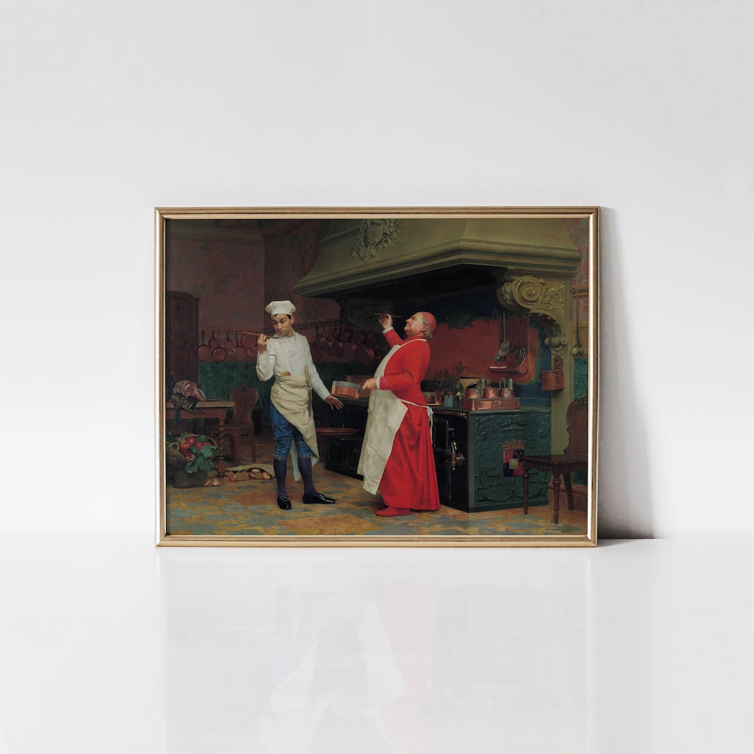 The Marvelous Sauce, Victorian Kitchen Print, 1800s Chef Painting ...
