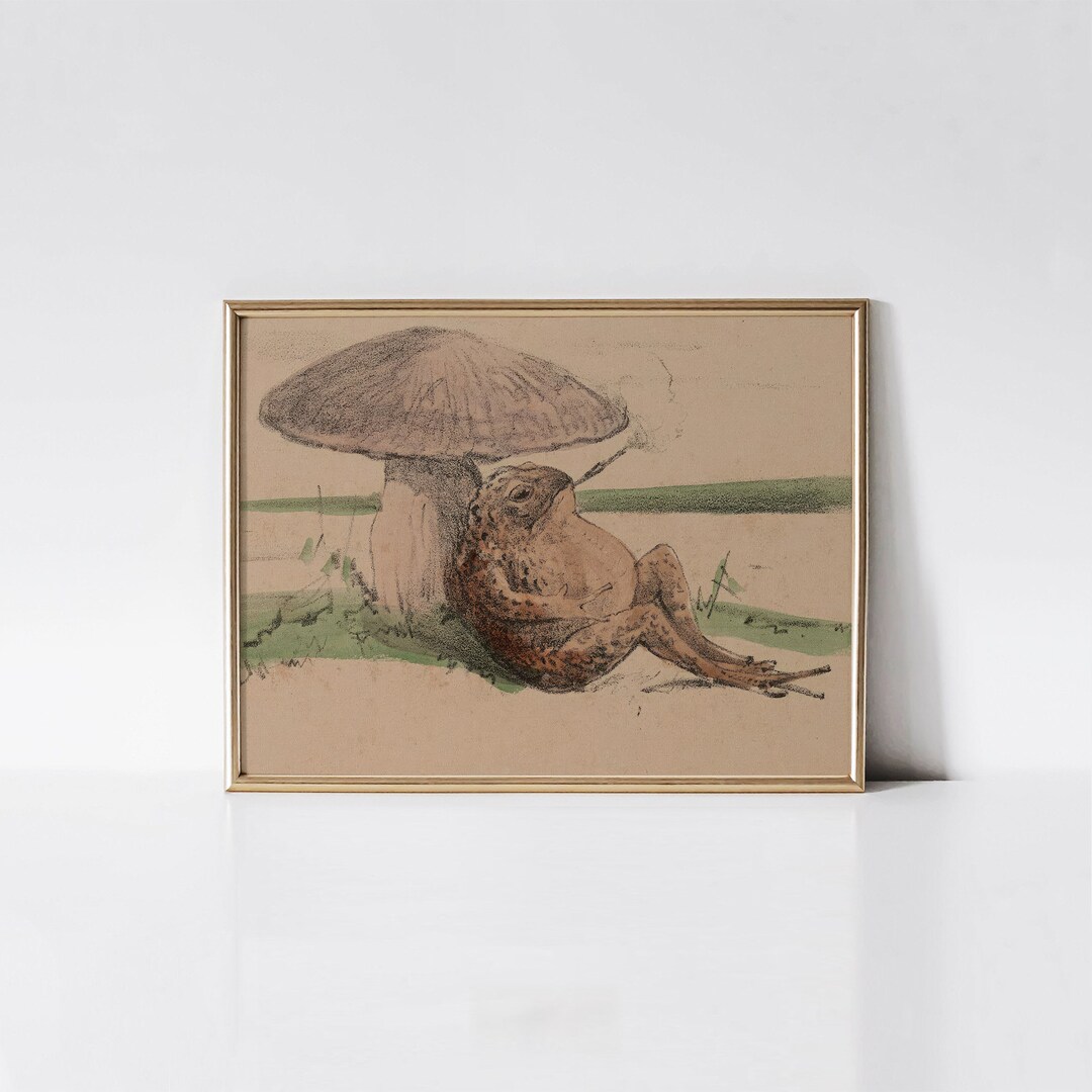 Toad With a Cigarette Under a Toadstool Neutral Tones Wall - Etsy