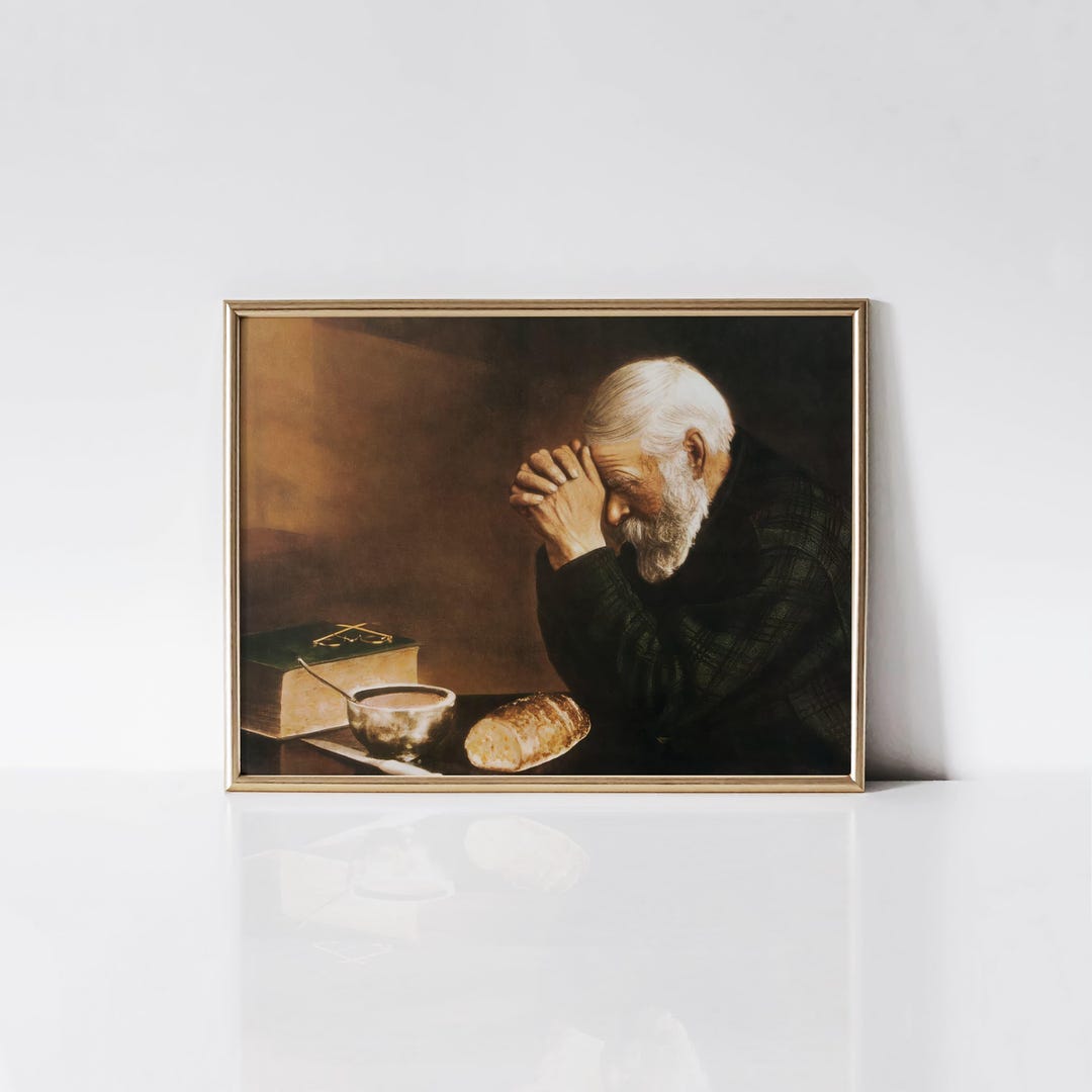 Grace, Man Praying Over Bread, Eric Enstrom Gratitude, Dining Room Wall ...