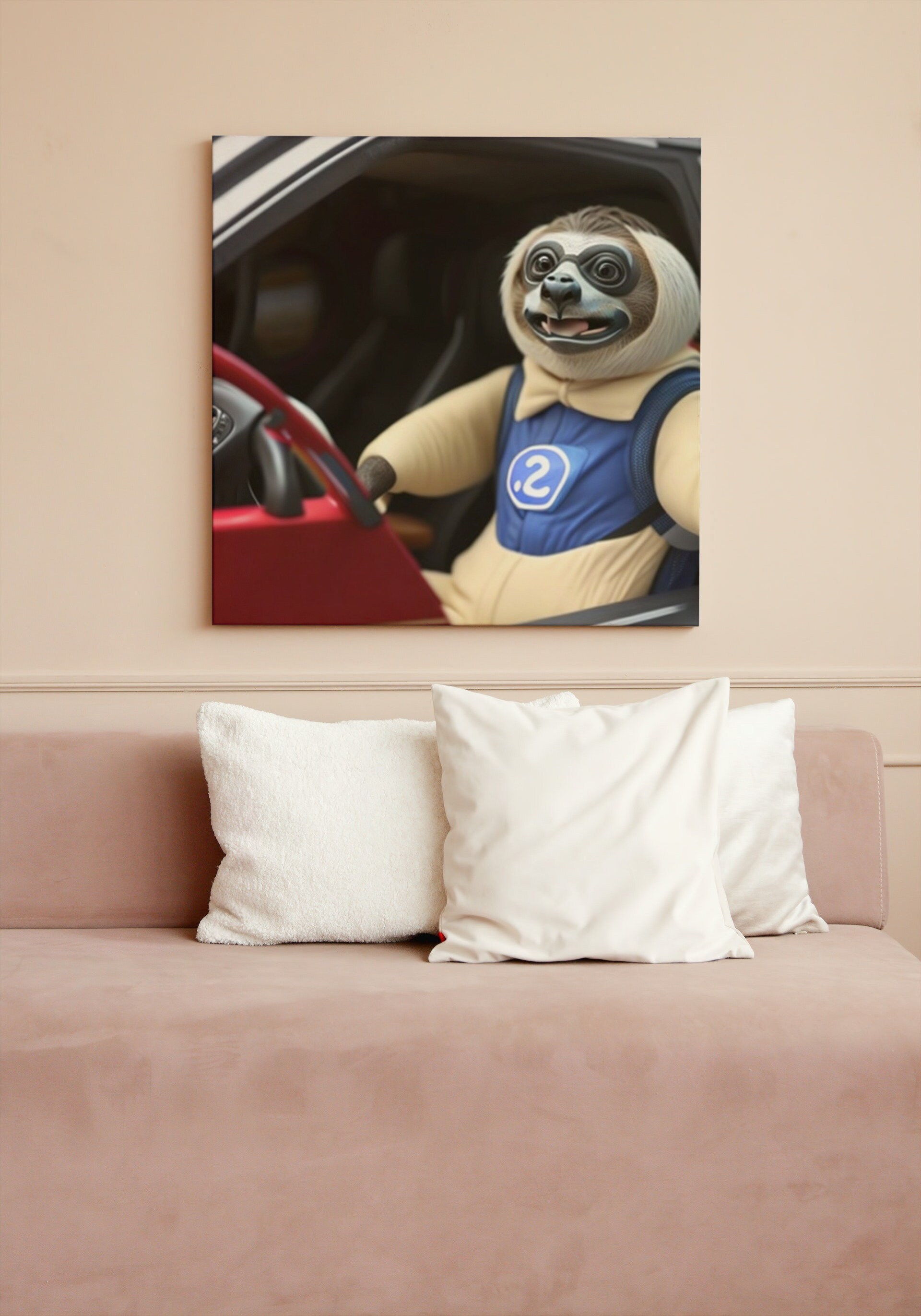 Sloth Race Car Driver Digital Art Print, Funny Animal Art, Slow and ...