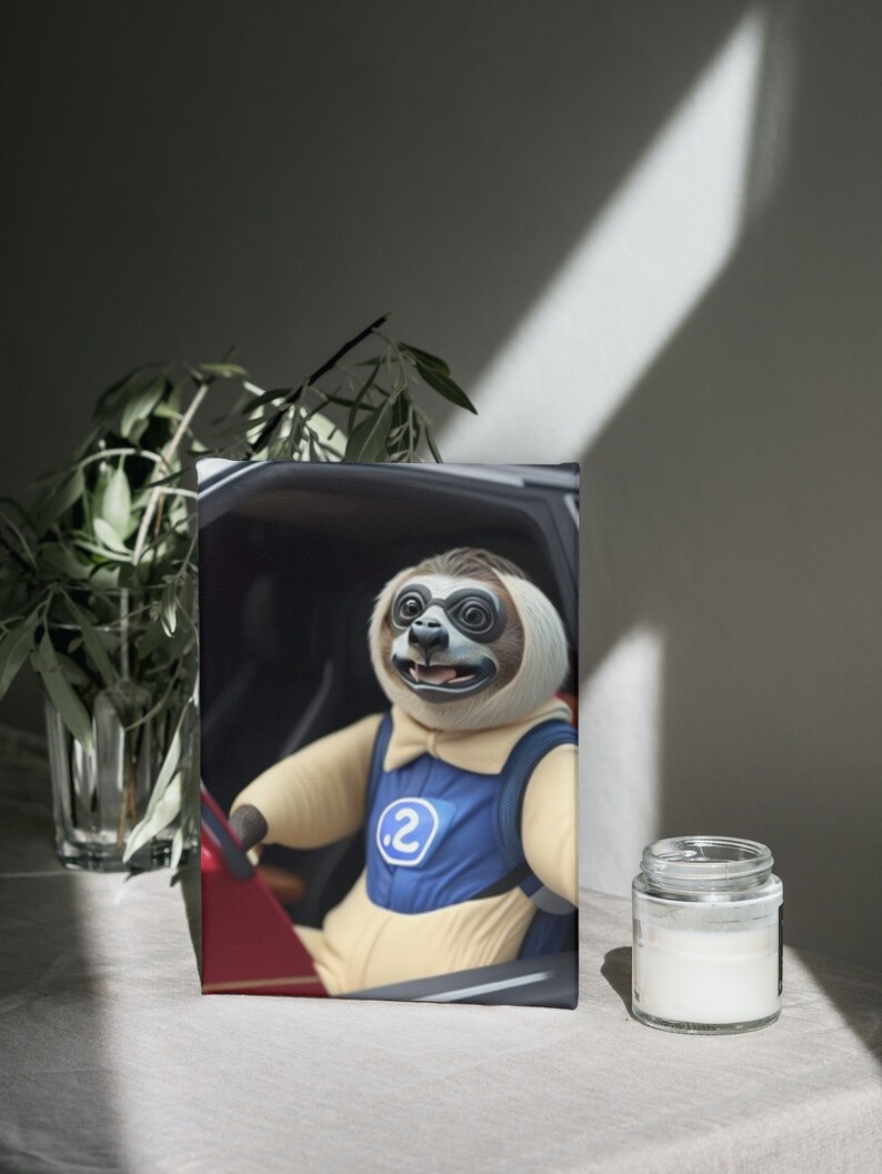 Sloth Race Car Driver Digital Art Print, Funny Animal Art, Slow and ...