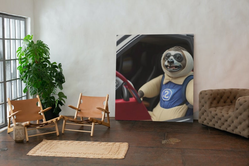 Sloth Race Car Driver Digital Art Print, Funny Animal Art, Slow and ...
