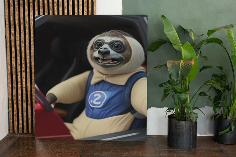 Sloth Race Car Driver Digital Art Print, Funny Animal Art, Slow and ...