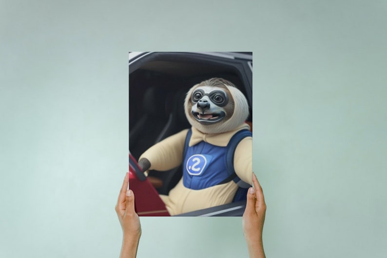 Sloth Race Car Driver Digital Art Print Funny Animal Art - Etsy