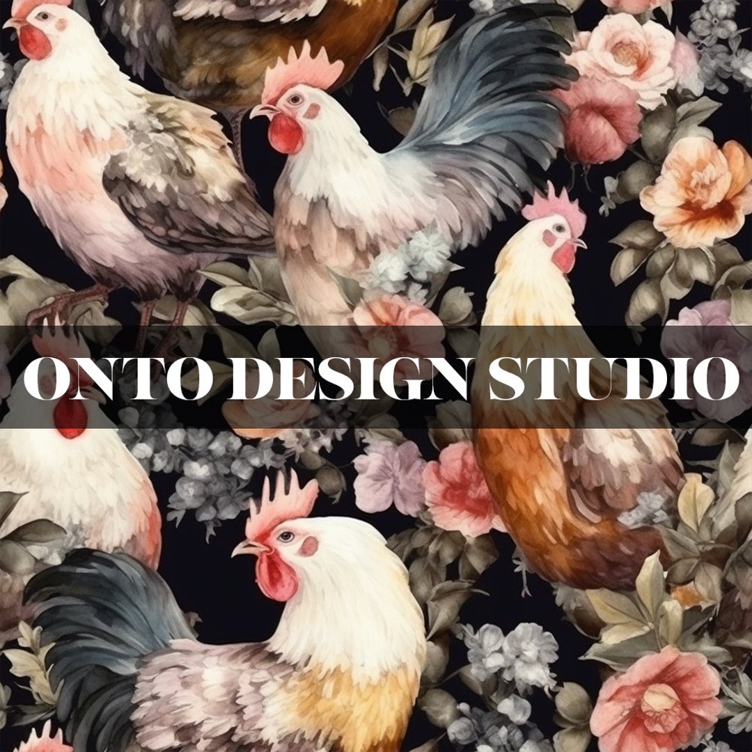 Dark Farmhouse Floral Chickens Seamless Pattern Digital Download, Paper ...