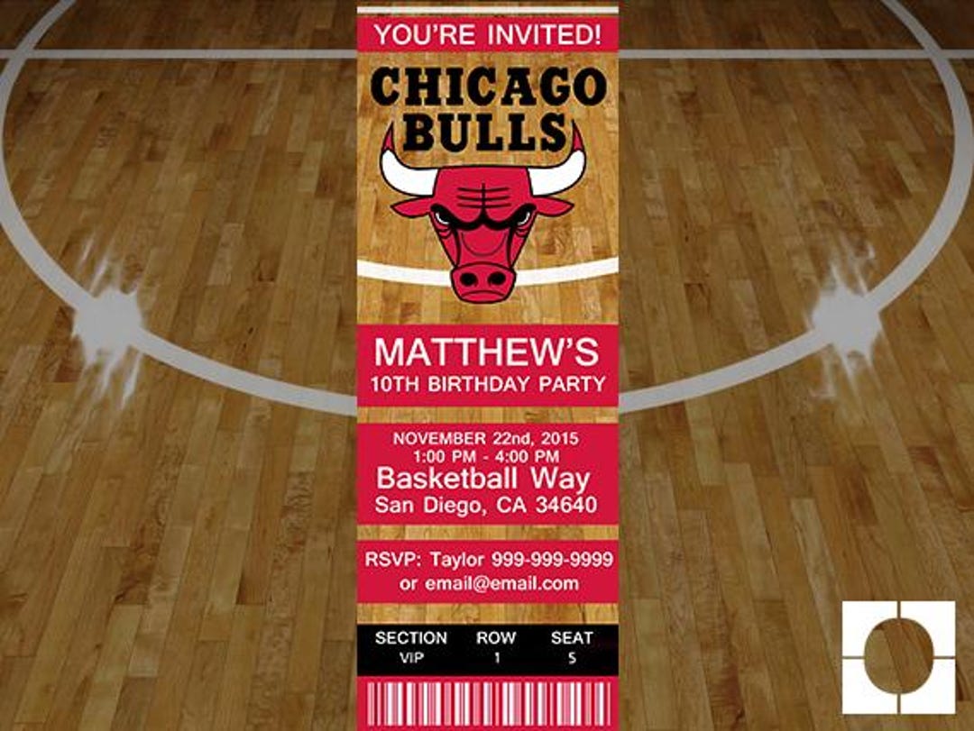 Chicago Bulls Sports Ticket Invitation, Theme Party (digital Download ...