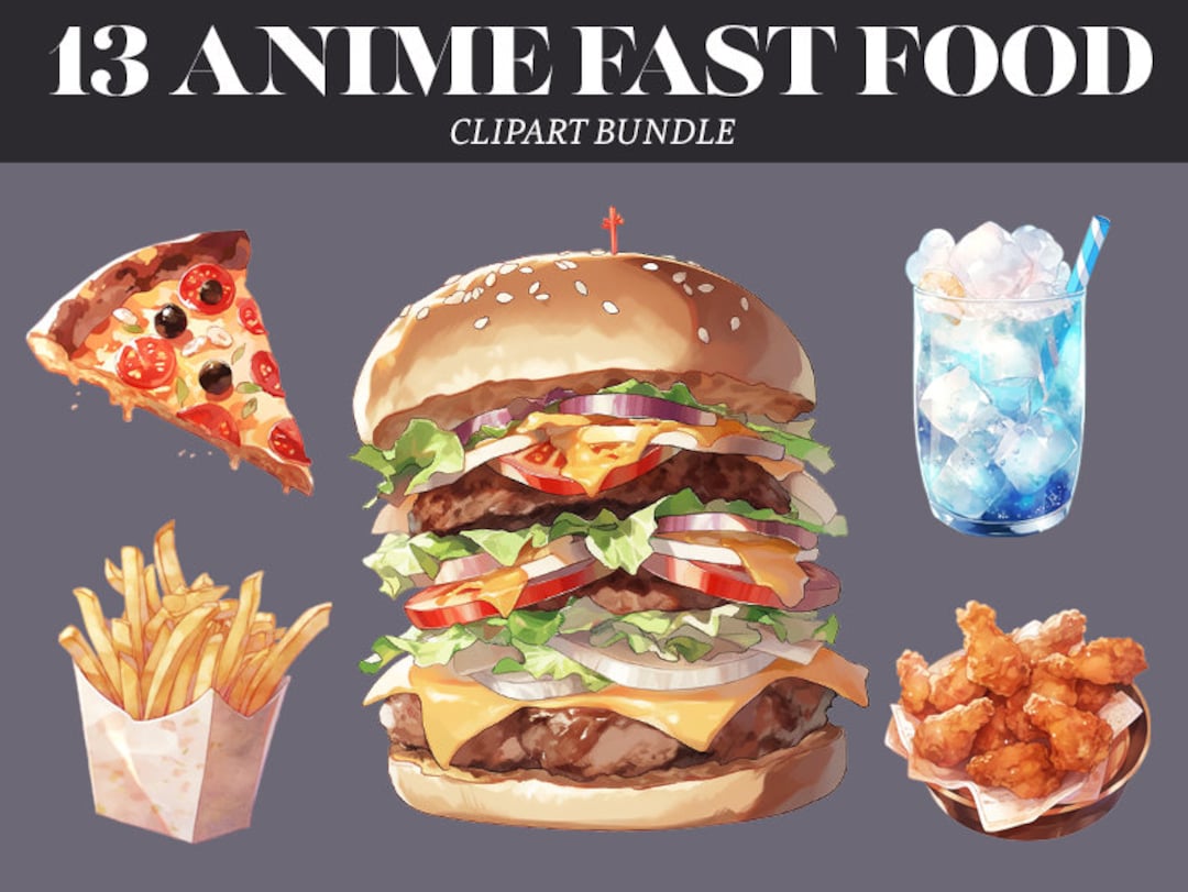 Anime Style Fast Food Clipart Bundle Digital Download Food Clipart