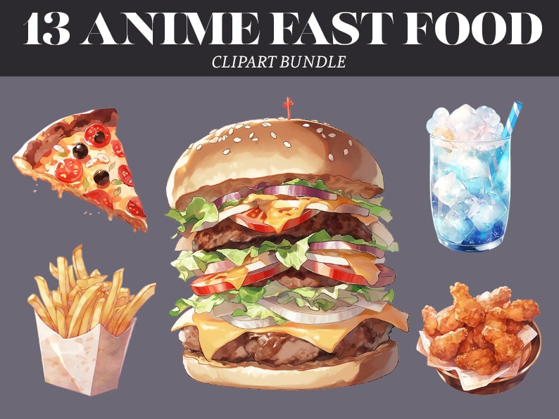 Anime Style Fast Food Clipart Bundle - Digital Download, Food Clipart ...