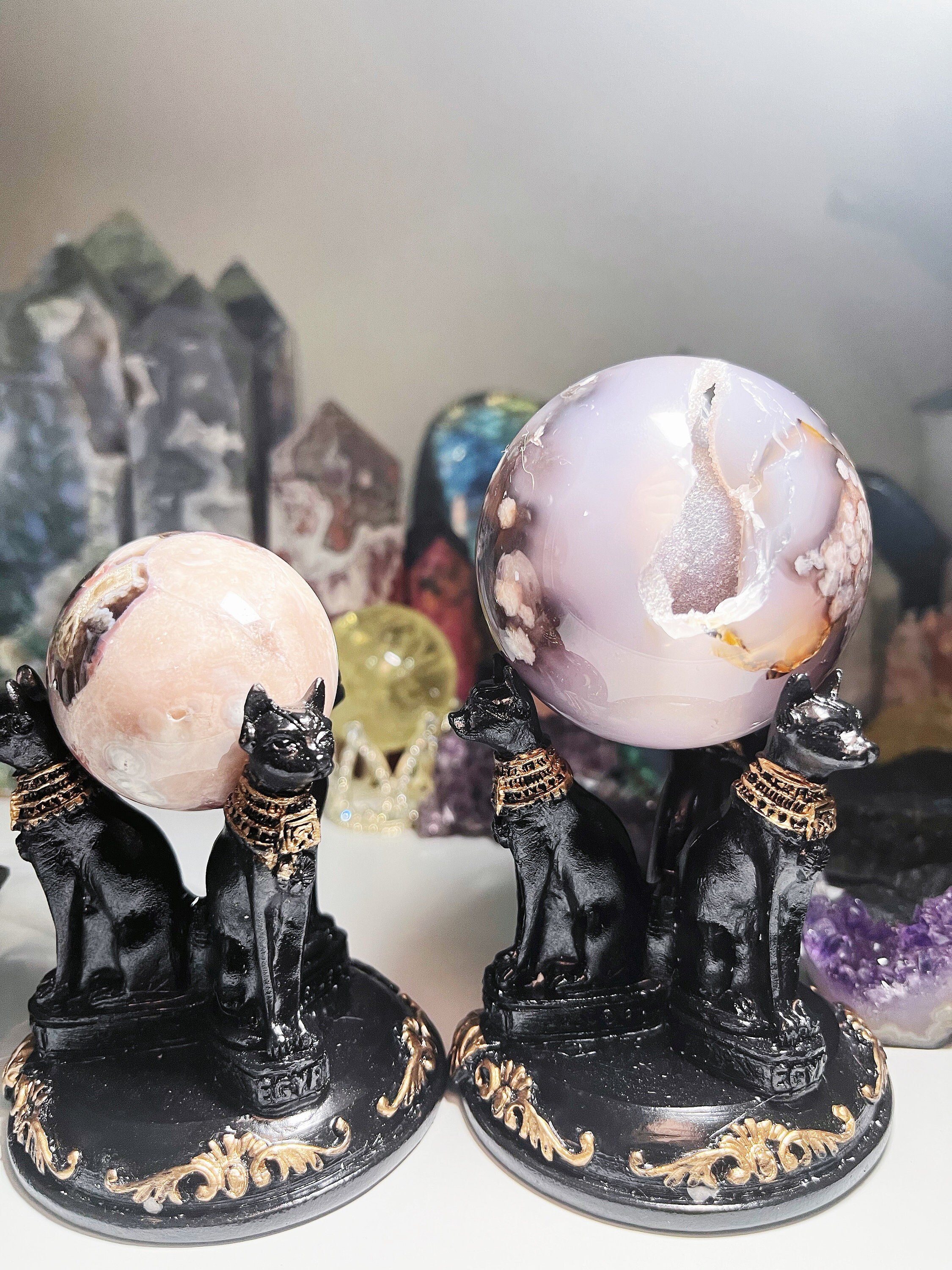 Black Flower Agate Free Sphere Stand Crystal Flower Ball Black Cherry ...