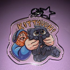 Caseoh Kittyuuh Fanart Keychain: Glitter Epoxy, Silver Star Clasp - Etsy
