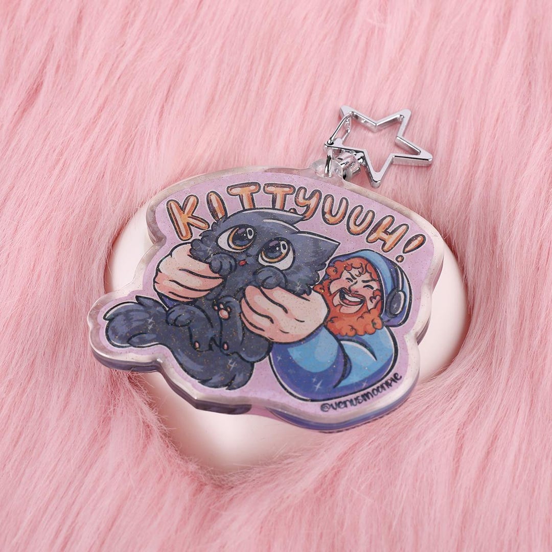 Caseoh Kittyuuh Fanart Keychain: Glitter Epoxy, Silver Star Clasp - Etsy