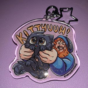 Caseoh Kittyuuh Fanart Keychain: Glitter Epoxy, Silver Star Clasp - Etsy