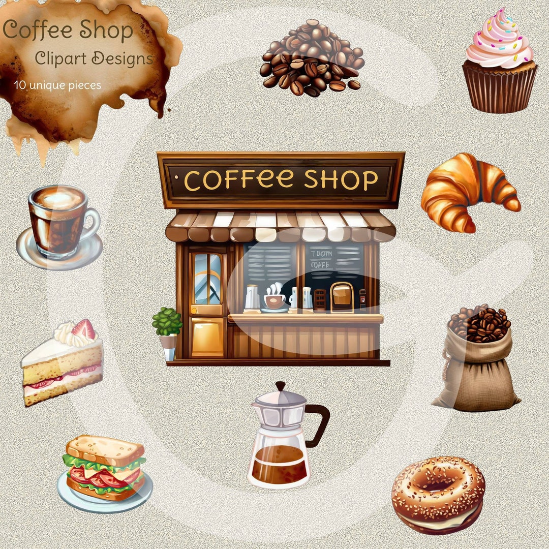 Coffee House Clipart Coffee Shop Clipart Instant Digital - Etsy
