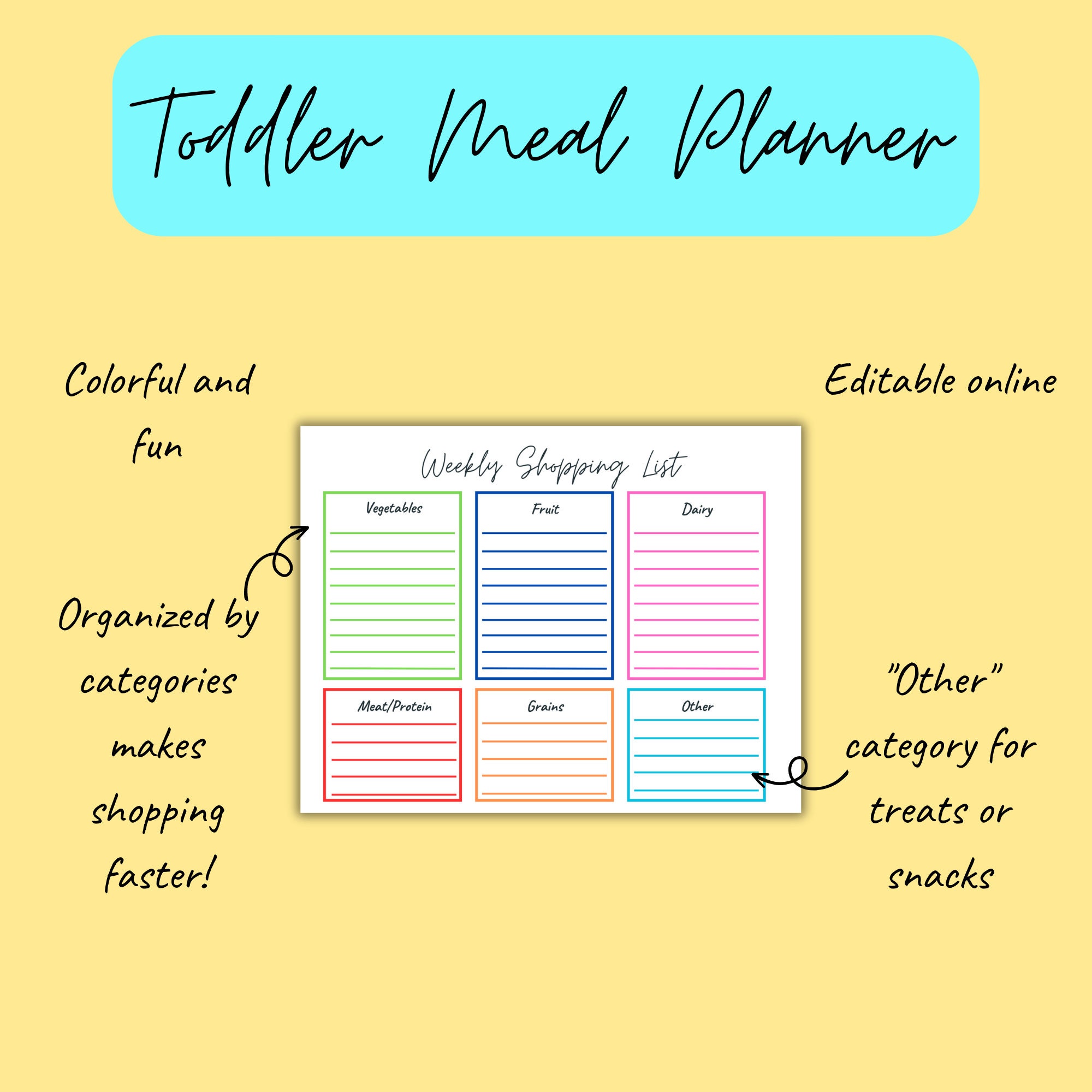 Toddler Meal Planner, Weekly Menu Plan, Rainbow, Weekly Shopping List ...
