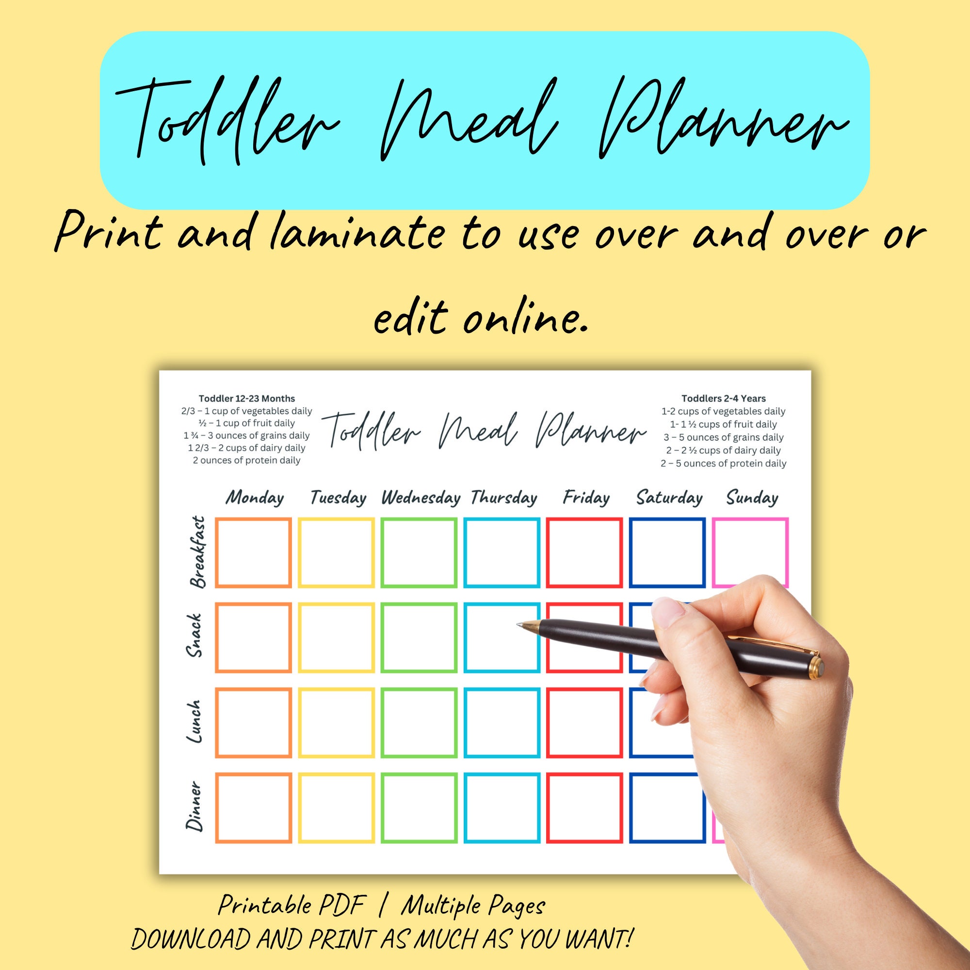 Toddler Meal Planner, Weekly Menu Plan, Rainbow, Weekly Shopping List ...