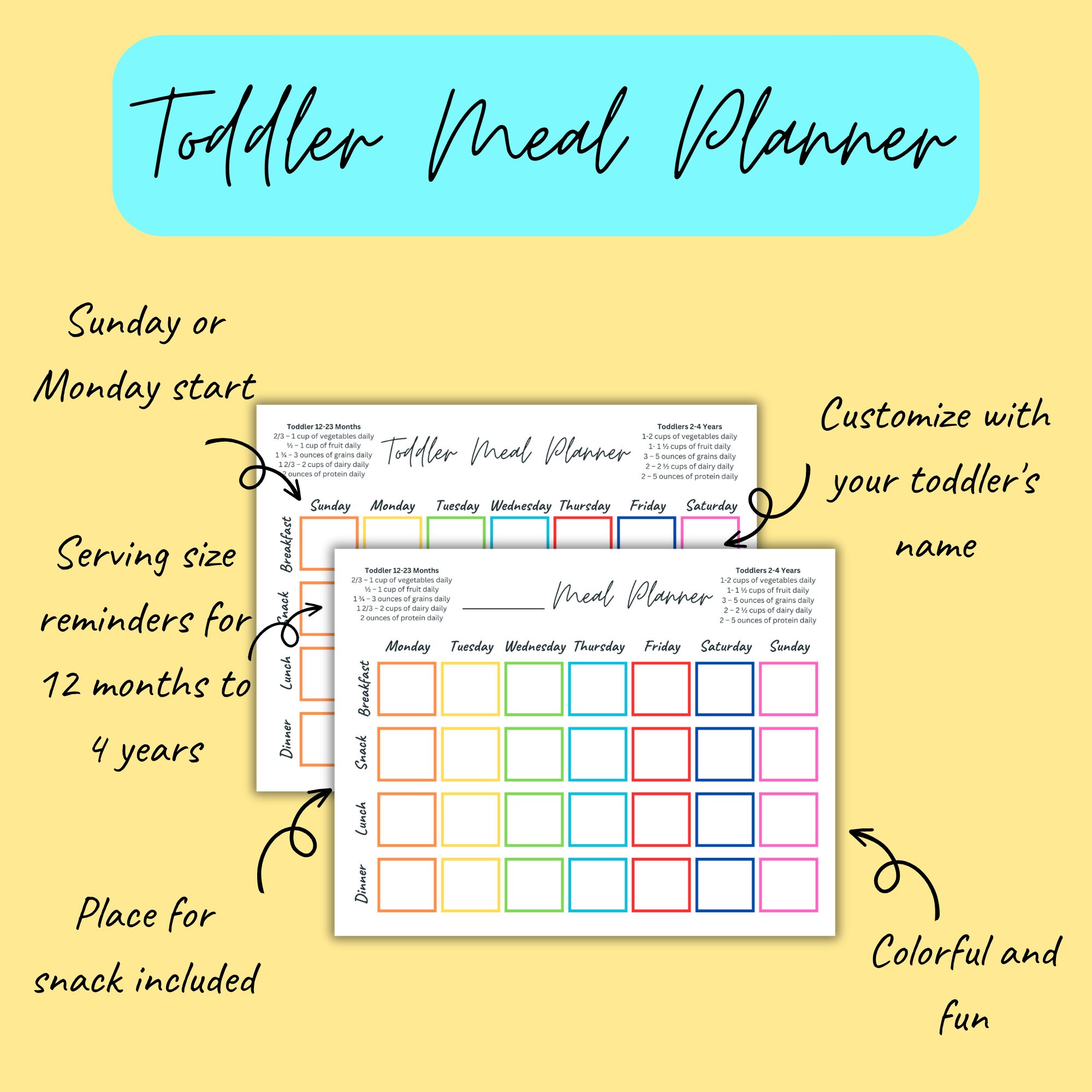 Toddler Meal Planner, Weekly Menu Plan, Rainbow, Weekly Shopping List ...