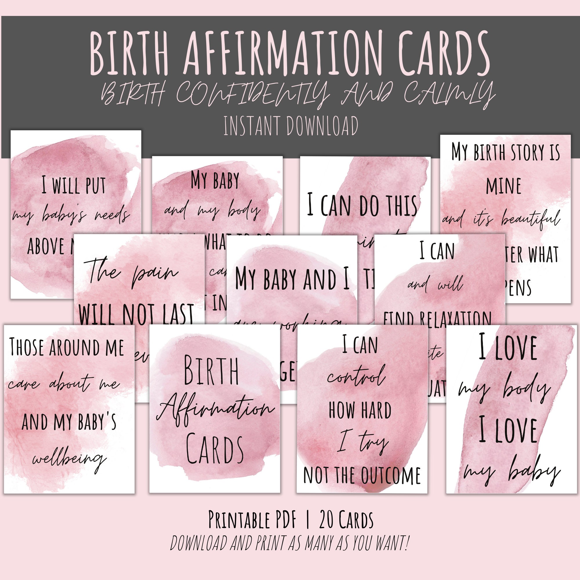 20 Birth Affirmation Cards Plus 3 Blank Cards for Personalization ...