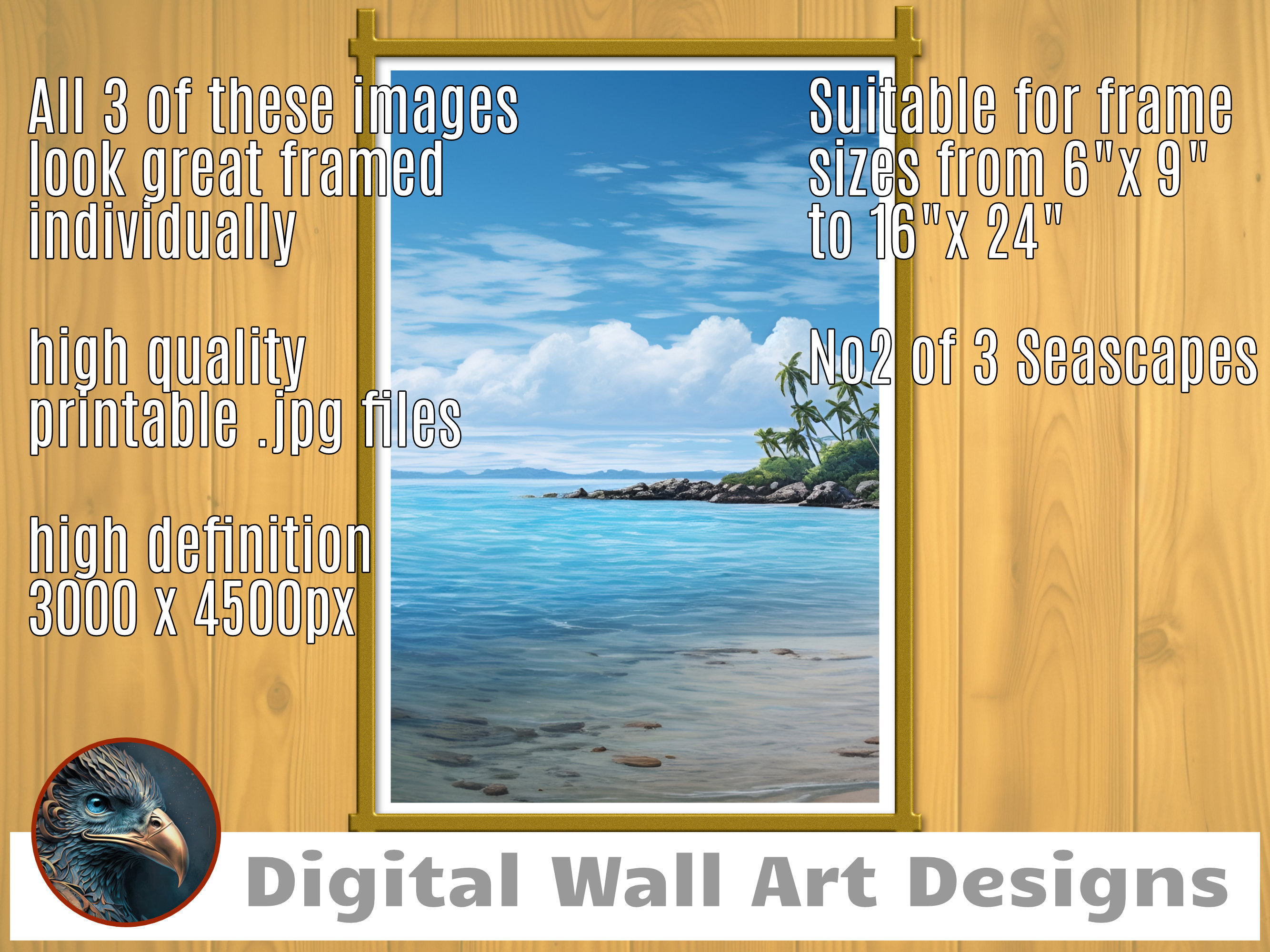 Tropical Island Seascape, Digital Wall Art, Island Paradise Printables ...