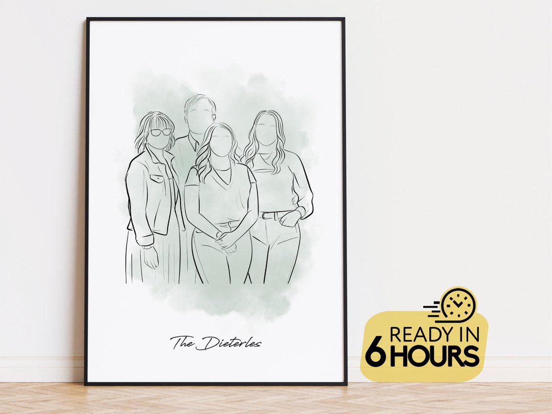 Custom Line Drawing Custom Family Drawing From Photo, Christmas Gift ...
