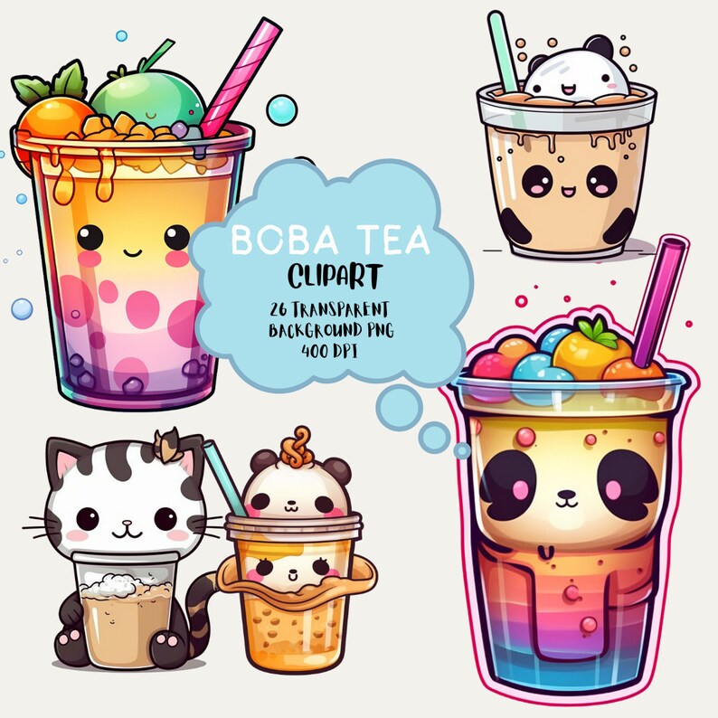 Té de burbujas PNG, imágenes prediseñadas de té Kawaii Boba, linda ...