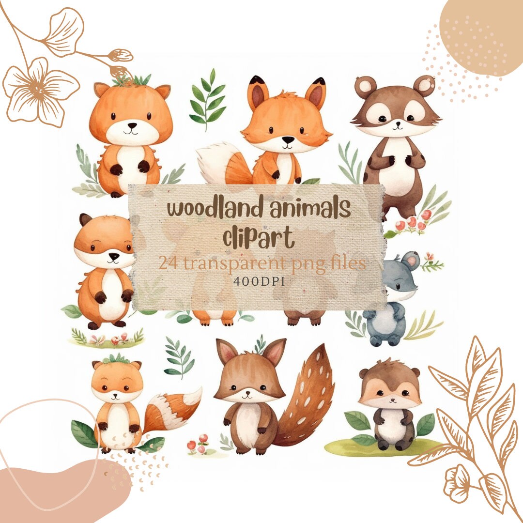 Watercolor Woodland Cute Animals Transparent PNG Clipart, Forest ...