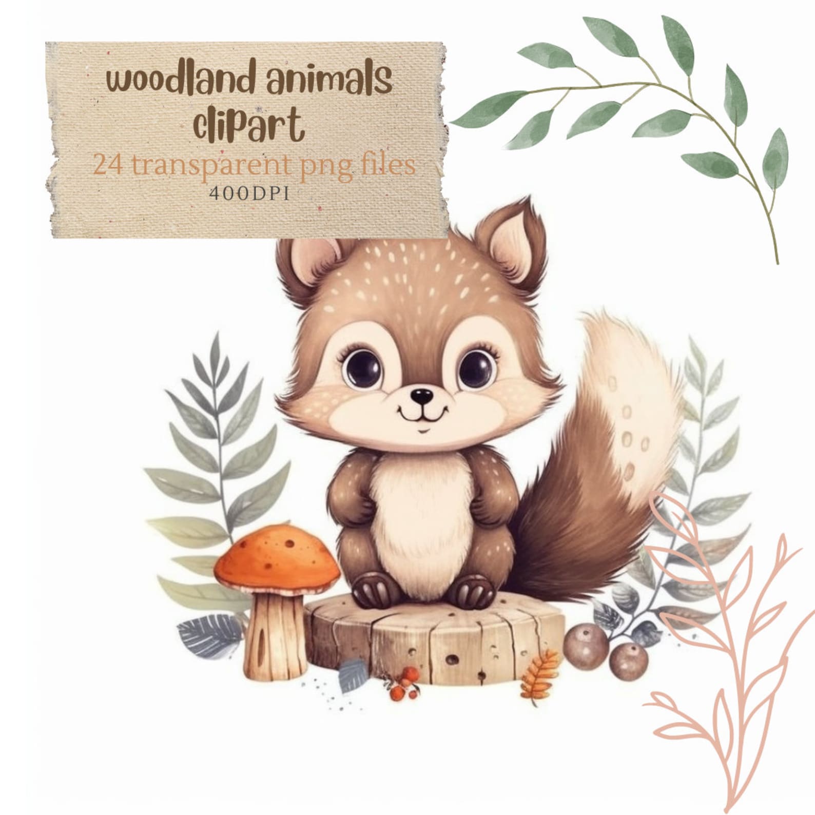 Watercolor Woodland Cute Animals Transparent PNG Clipart, Forest ...