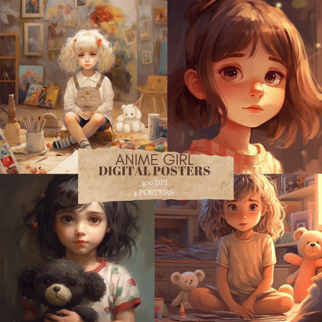 Anime Girl Poster Bundle Anime Wall Decor Ai Art Printable Art Digital ...