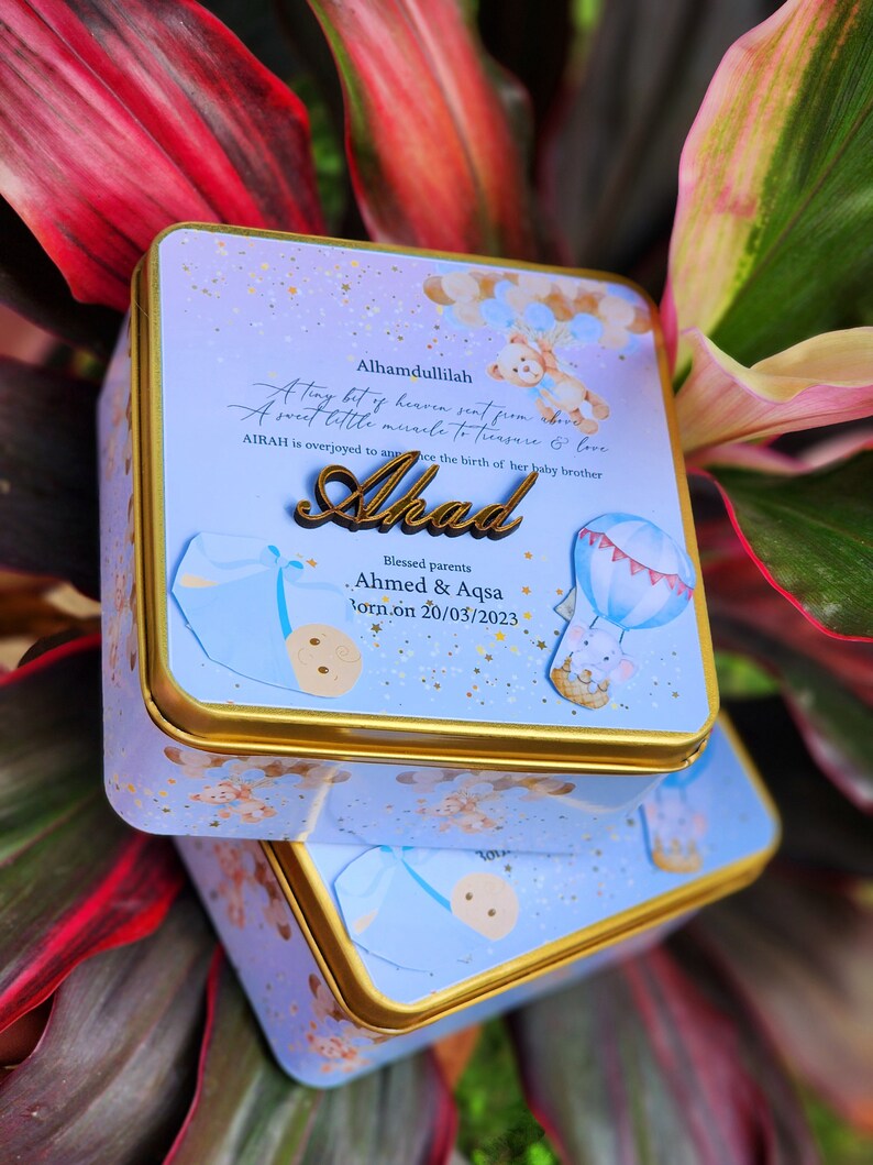Customised Birth Announcement Box, Tin Box, Birth Keepsake Gifts, Bunny ...