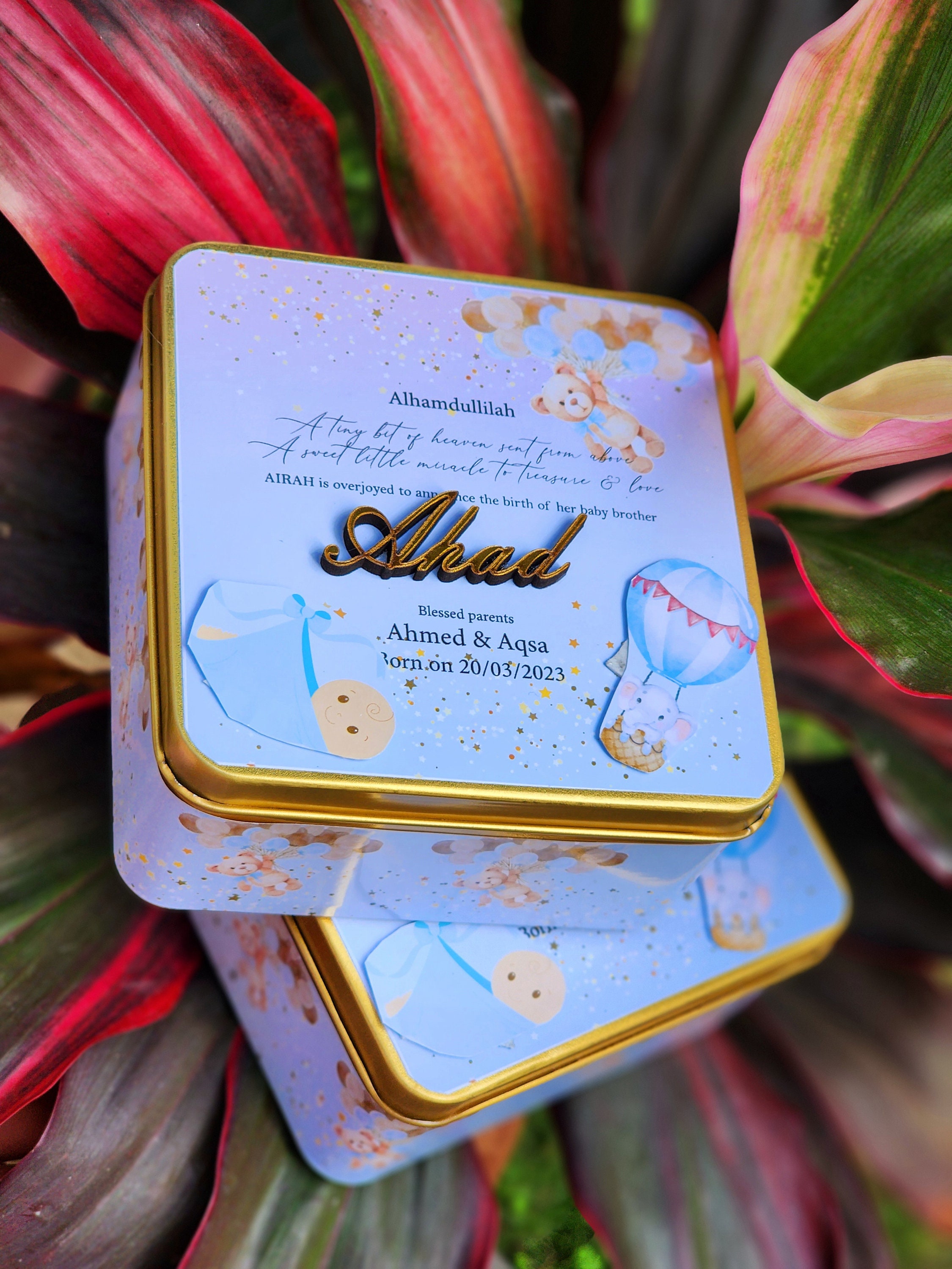 Customised Birth Announcement Box, Tin Box, Birth Keepsake Gifts, Bunny ...