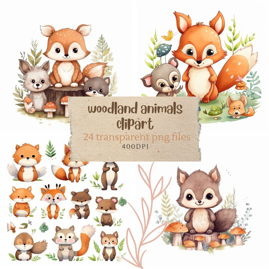 Watercolor Woodland Cute Animals Transparent PNG Clipart, Forest ...
