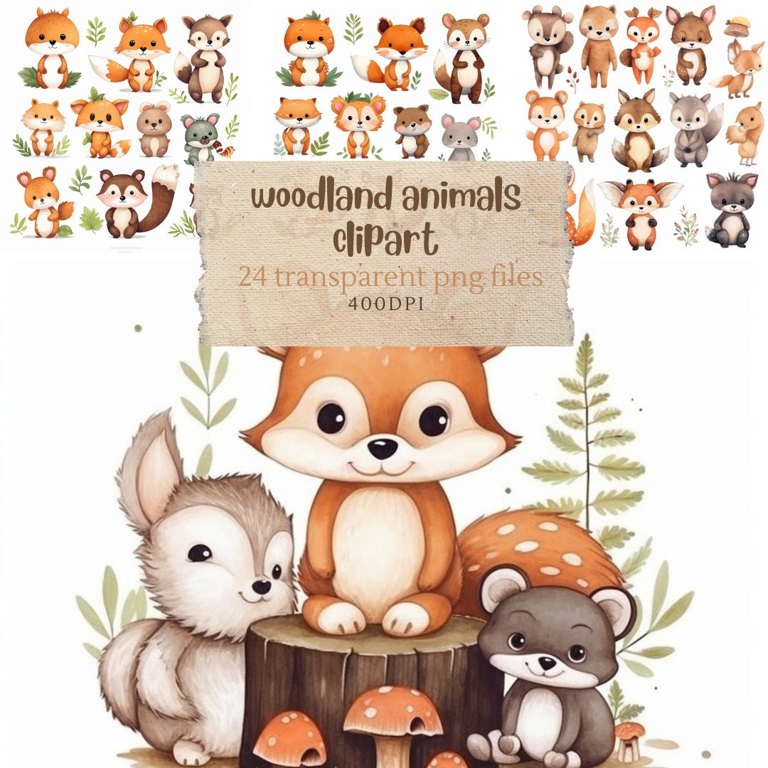 Watercolor Woodland Cute Animals Transparent PNG Clipart, Forest ...