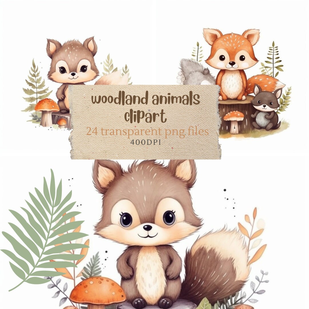 Watercolor Woodland Cute Animals Transparent PNG Clipart, Forest ...
