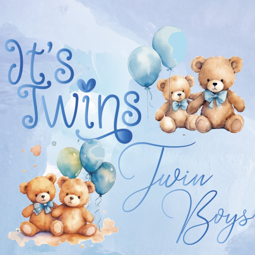Watercolor Twin Teddy Bear Clipart Pack, Little Bear Baby Shower for a ...