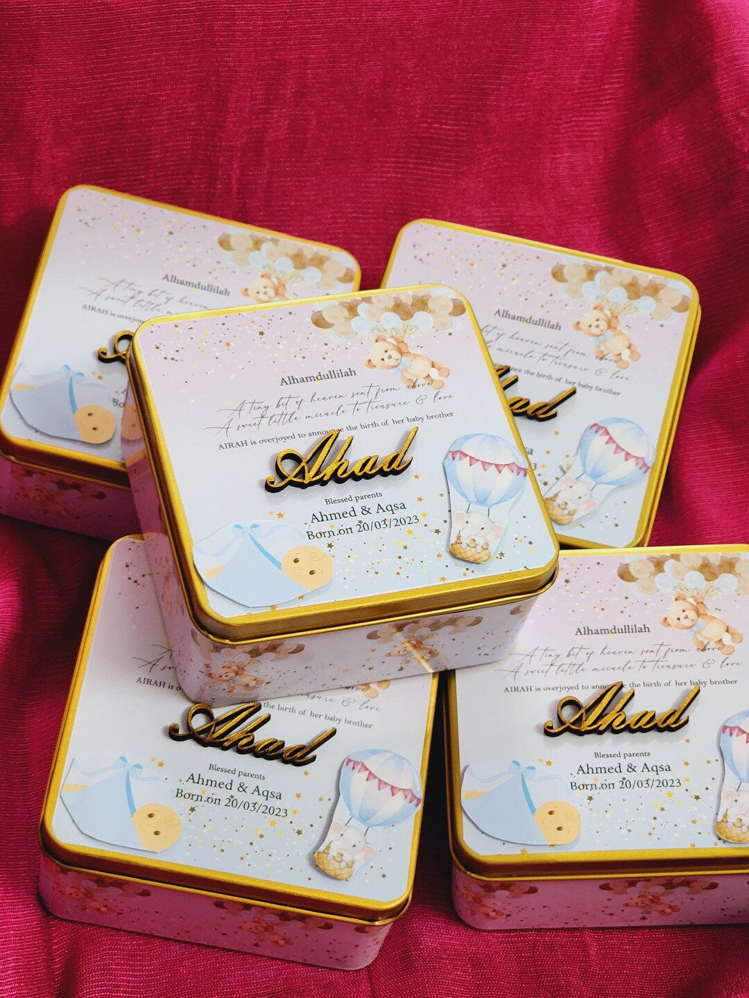 Customised Birth Announcement Box, Tin Box, Birth Keepsake Gifts, Bunny ...