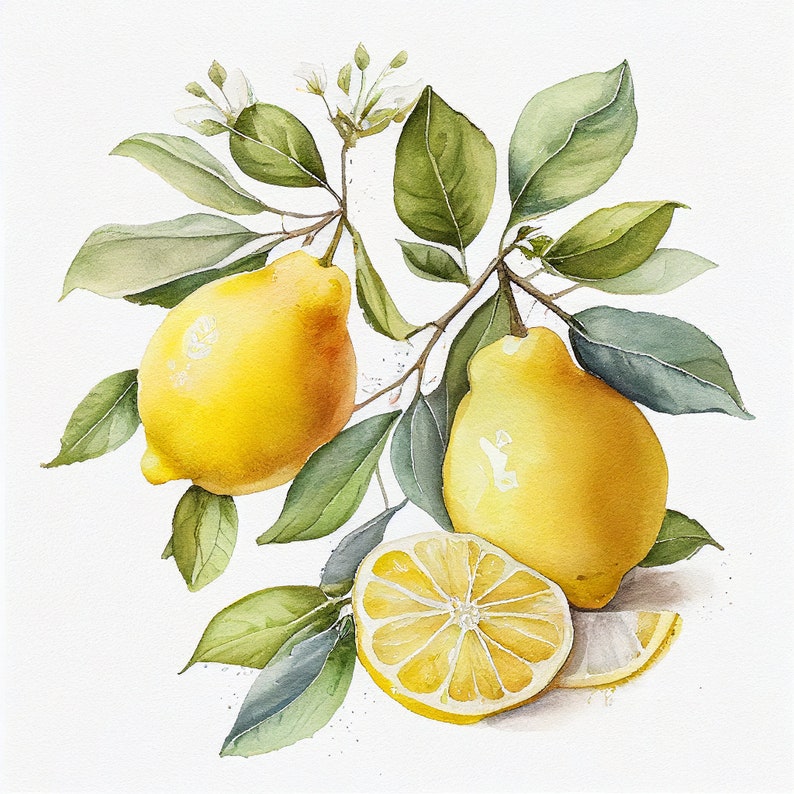 Watercolor Lemons Clipart, Summer Citrus Greenery Clipart Png, Lemon ...