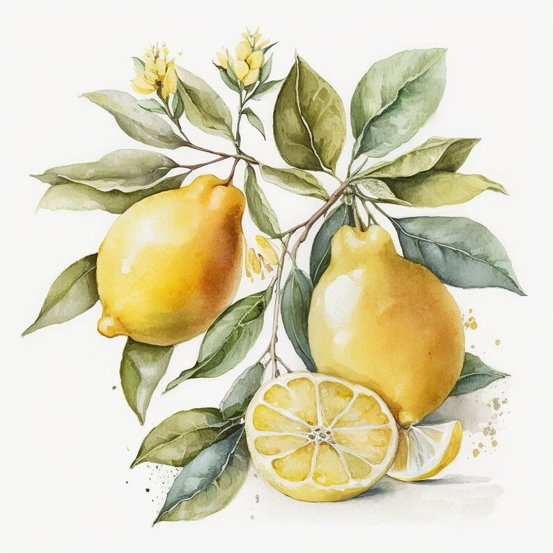 Watercolor Lemons Clipart, Summer Citrus Greenery Clipart Png, Lemon ...