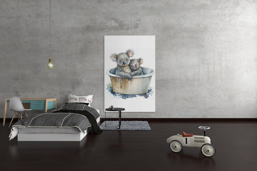 Sweet Koala and Baby Bathing in Watercolor - Digital Art Print for ...