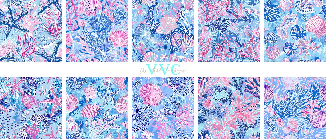 Preppy Coral Coast Digital Paper, 10 Seamless Patterns for Printable ...
