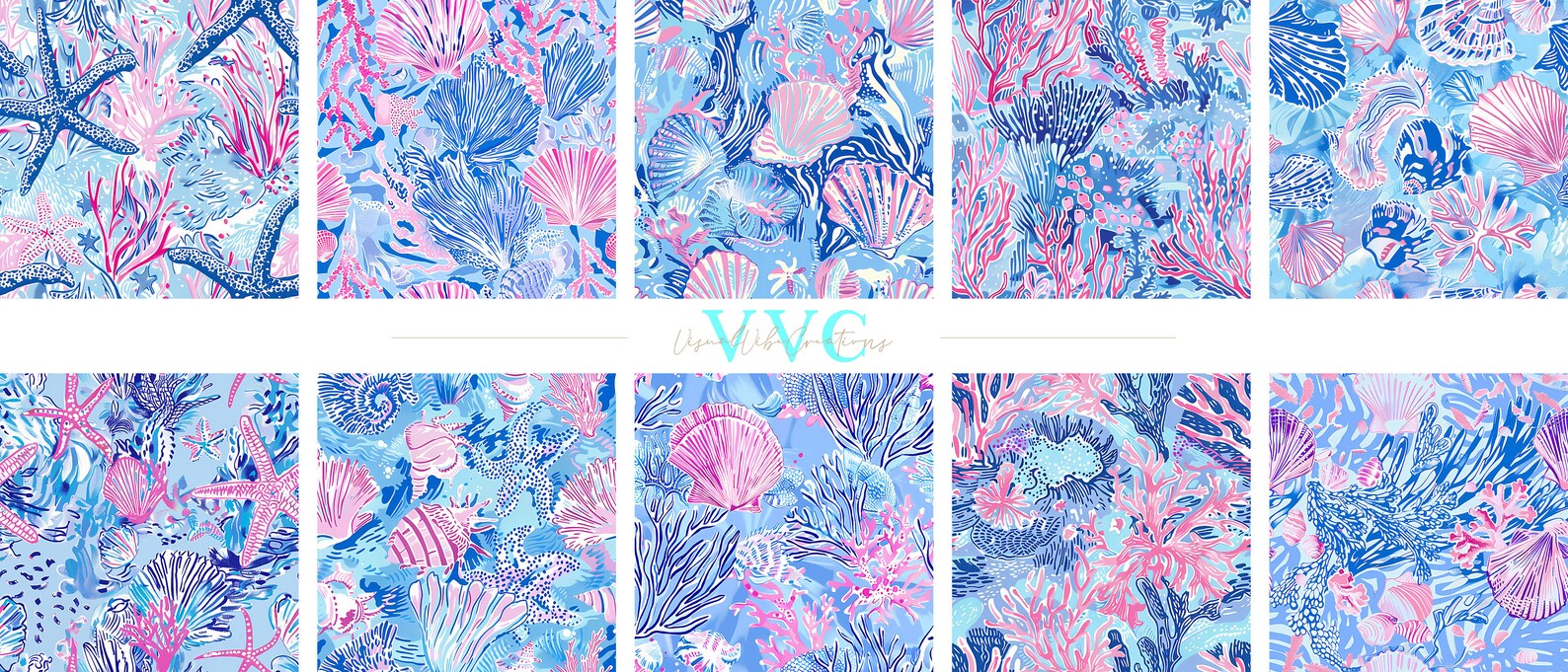 Preppy Coral Coast Digital Paper, 10 Seamless Patterns for Printable ...