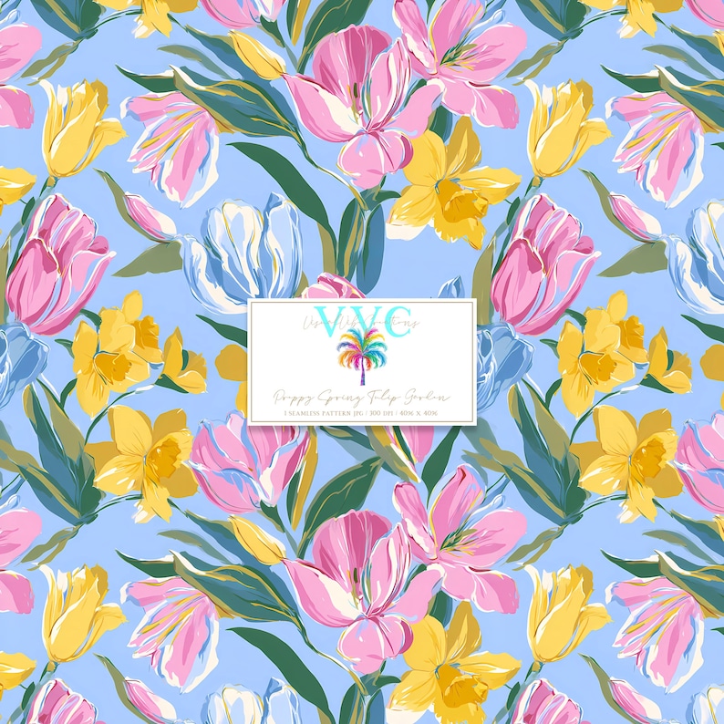 Preppy Spring Tulip Garden, 1 Seamless Pattern, Tulips and Daffodils ...