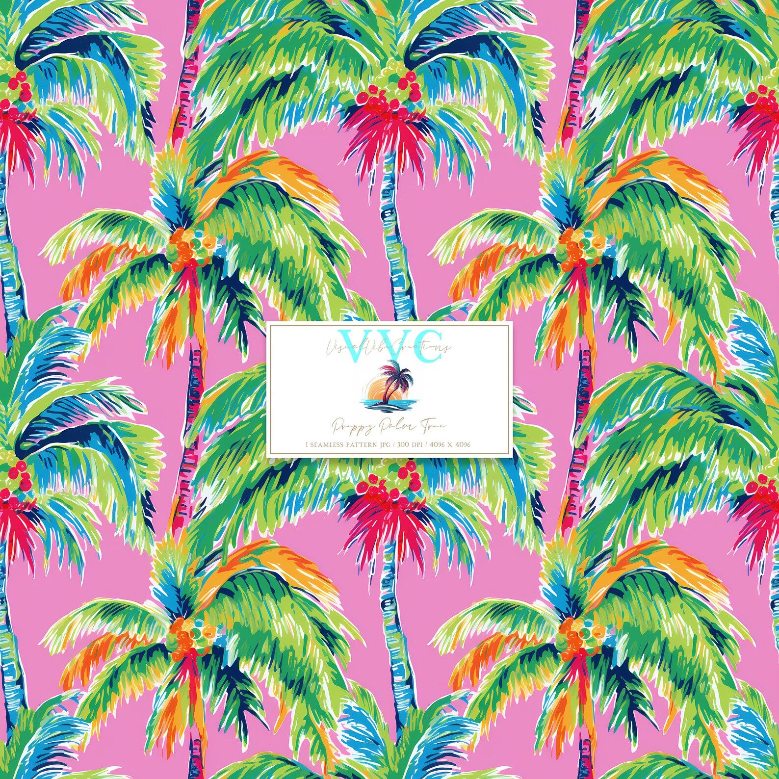 Preppy Palm Tree Digital Paper, 1 Seamless Pattern for Scrapbook Paper ...