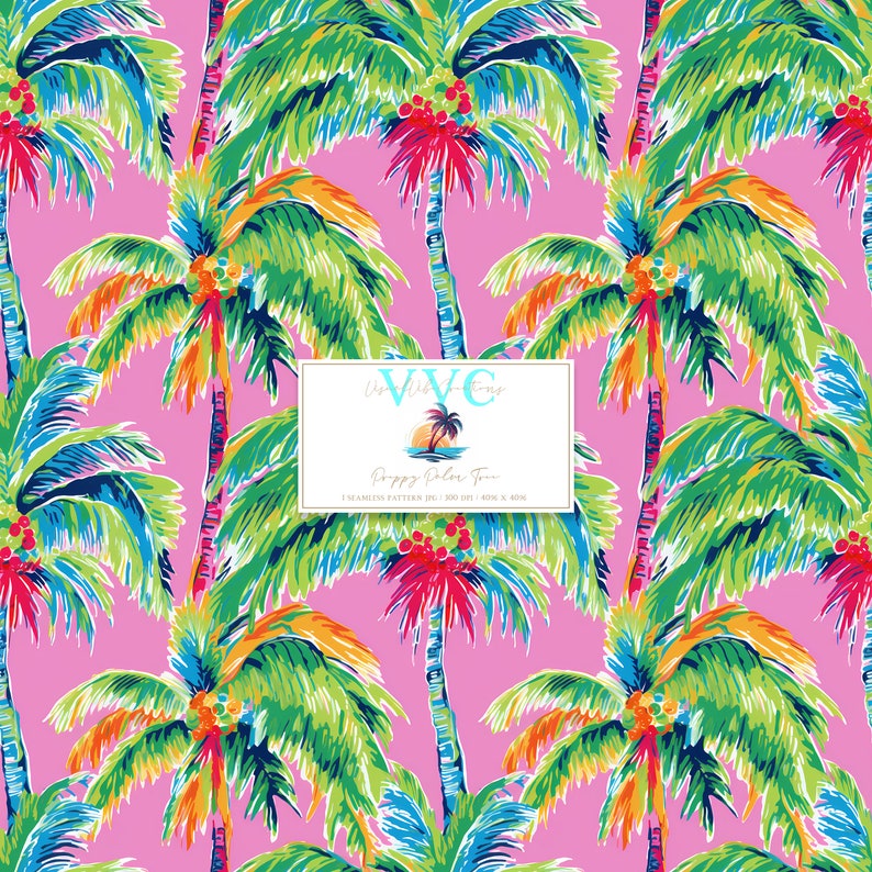 Preppy Palm Tree Digital Paper, 1 Seamless Pattern for Scrapbook Paper ...