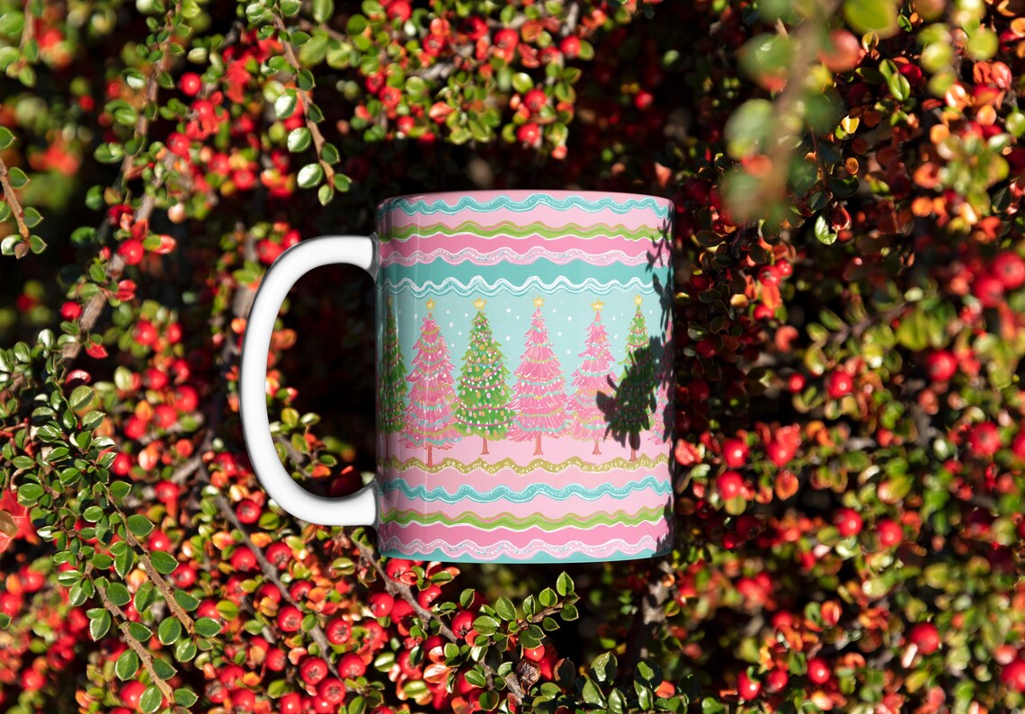Preppy Pink Holiday, 1 Seamless Pattern, Pastel Christmas Trees and ...