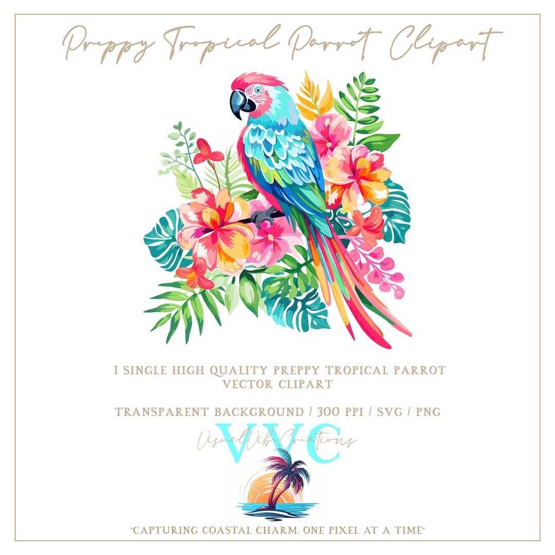Preppy Tropical Parrot Clipart Transparent Background in SVG, PNG ...