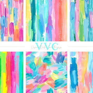 Preppy Vibrant Brushstrokes Digital Paper, 10 Seamless Beach Patterns ...