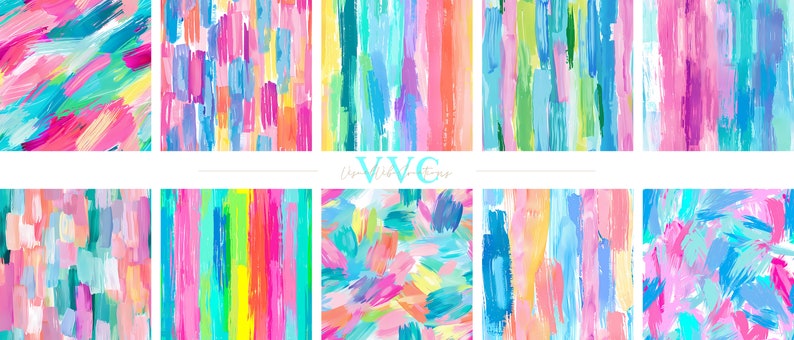 Preppy Vibrant Brushstrokes Digital Paper, 10 Seamless Beach Patterns ...
