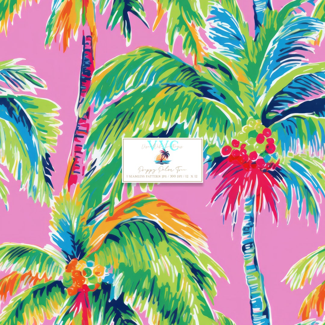 Preppy Palm Tree Digital Paper, 1 Seamless Pattern for Scrapbook Paper ...