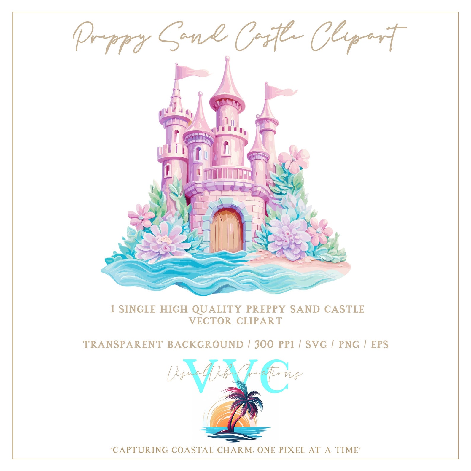 Preppy Sand Castle Clipart Transparent Background in SVG - Etsy