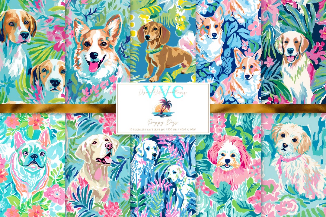 Preppy Dogs Digital Paper, 10 Seamless Patterns for Printable Scrapbook ...