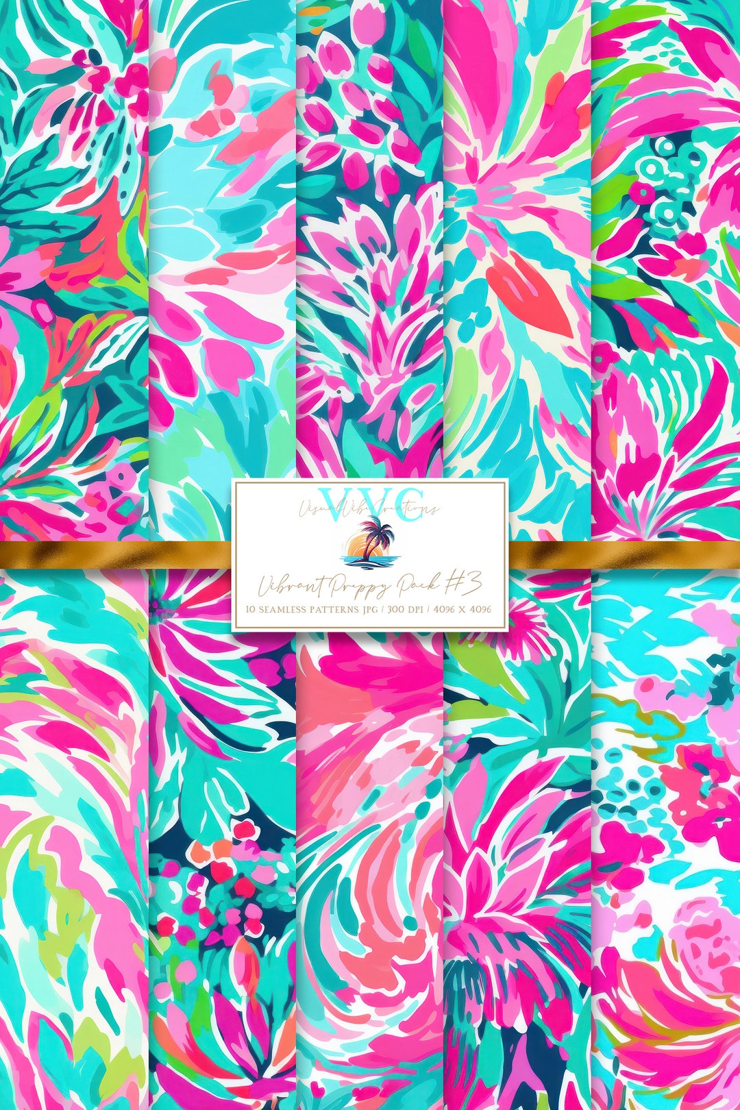 Vibrant Preppy Pack #3 Digital Paper, 10 Seamless Beach Patterns for ...